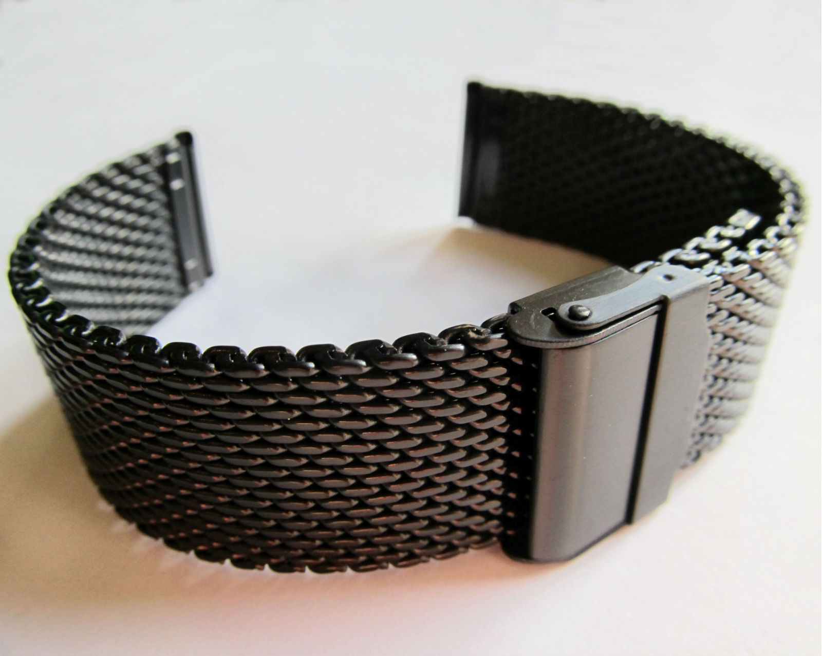 BLACK STEEL WATCH BRACELET Chainmail Snake Mesh 18 20 22mm Quality ...
