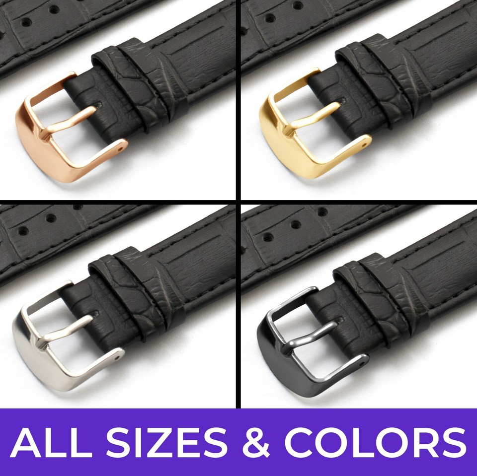 For ROTARY Watch Brown White Stitch Genuine Leather Strap Band Buckle ...