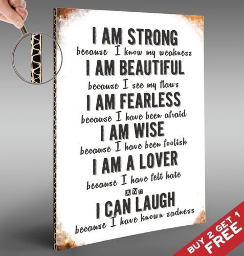 I AM STRONG *Motivational A4 Poster * Life Quote Shabby Sign Home Wall ...