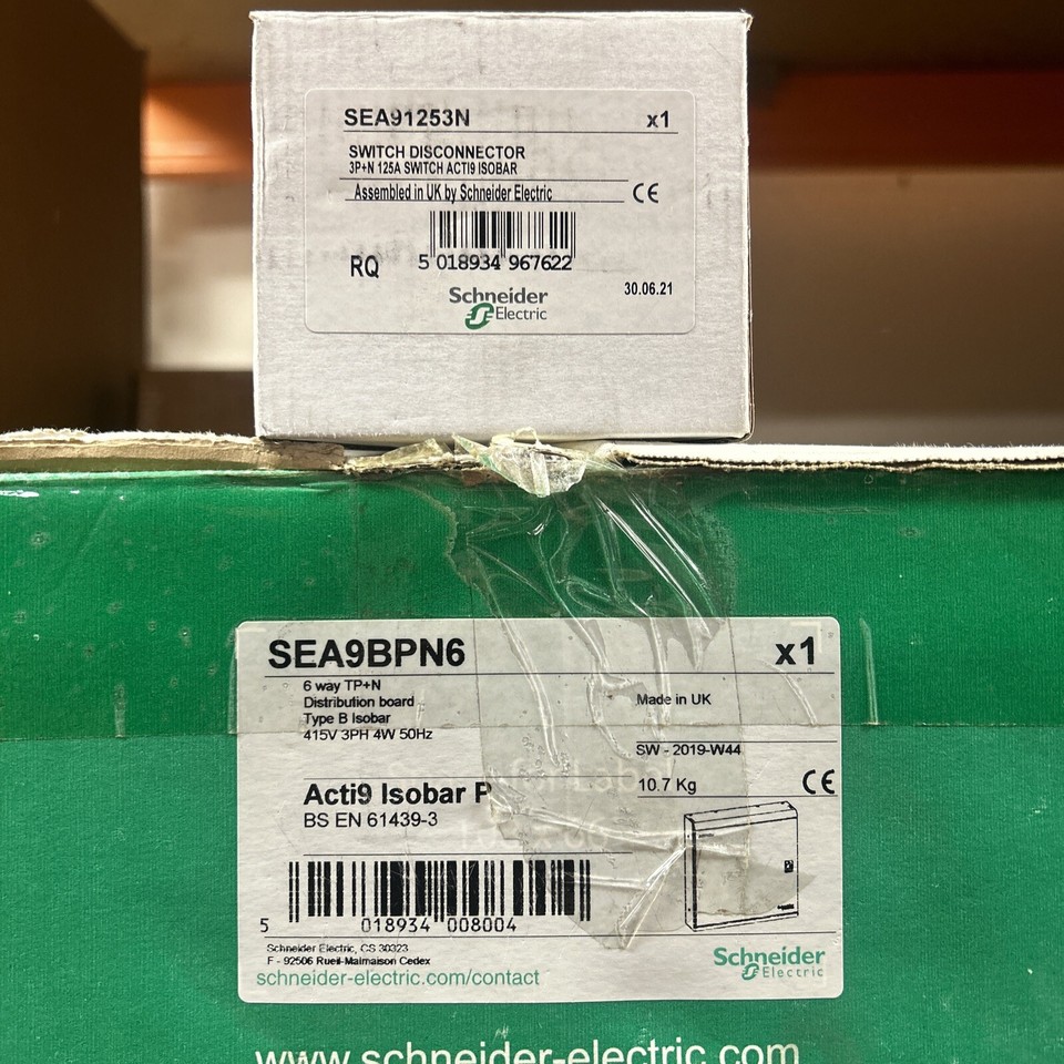 Schneider Acti9 3 Phase board & Main Switch SEA91253N SEA9BPN6 | eBay UK
