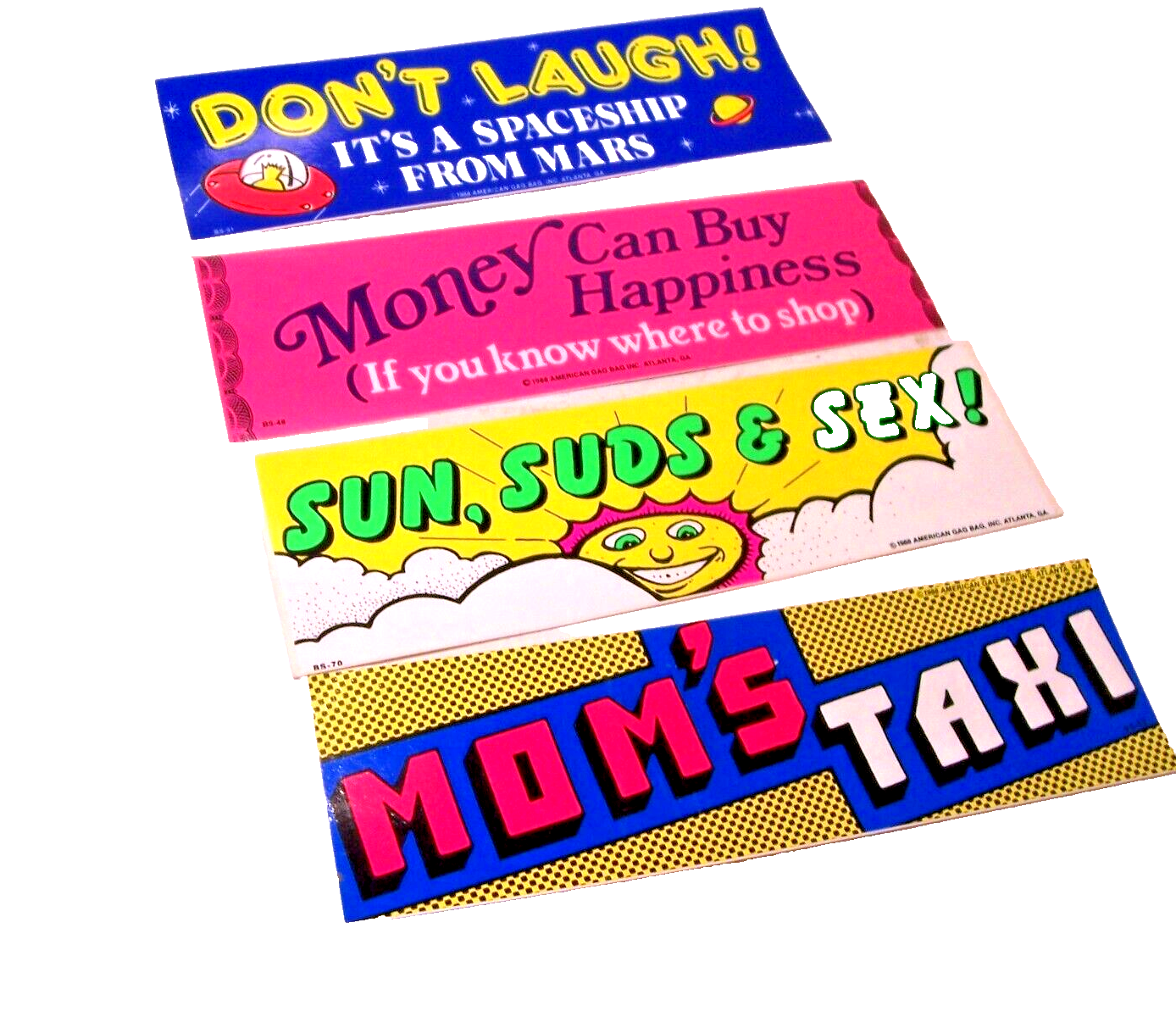 4 GENUINE VINTAGE 80’s Funny Random BUMPER STICKERS HUMOR Copyright ...