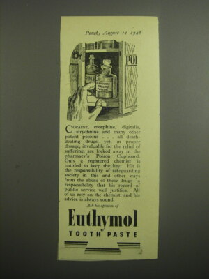 1948 Euthymol Toothpaste Ad - Cocaine, morphine, digitalis, strychnine ...