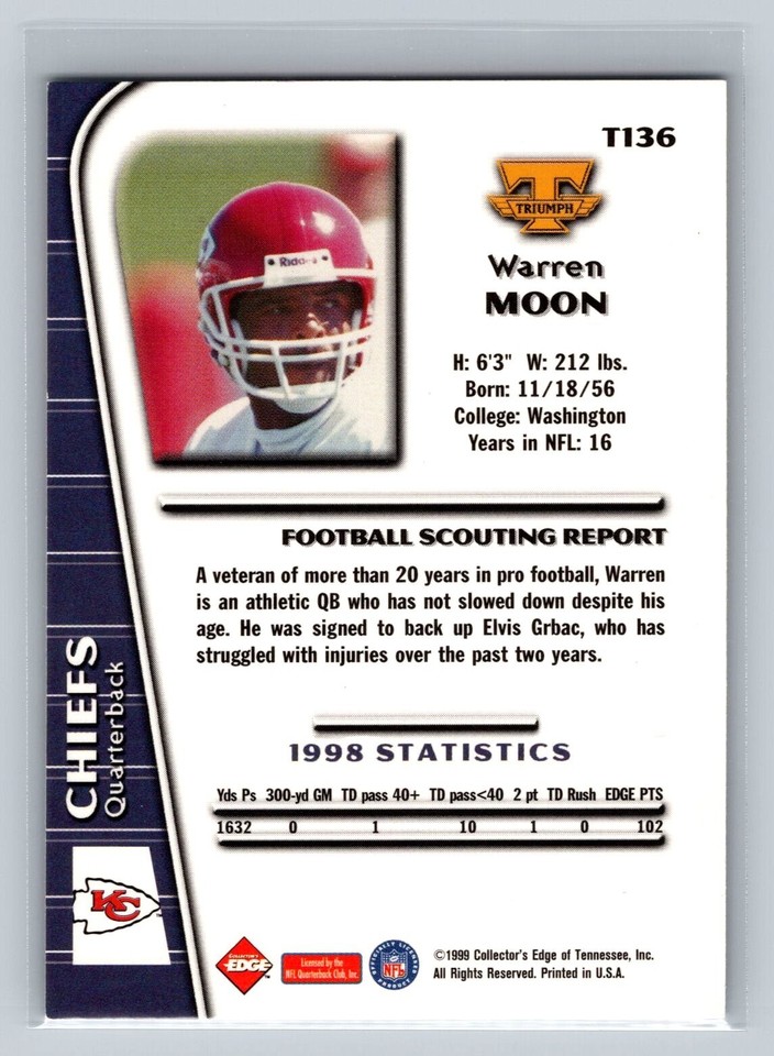 1999 Collector's Edge Triumph #T136 Warren Moon Kansas City Chiefs | eBay