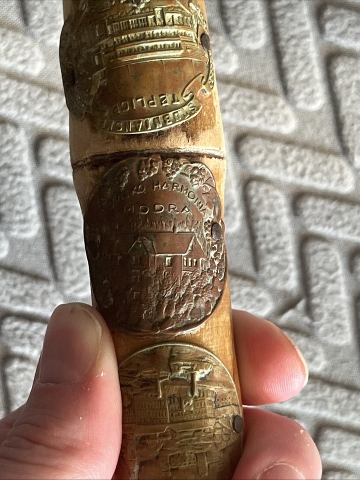 VTG Antique Ukraine, Hungary, Slovakia Badges Wood Bamboo Walking Stick ...