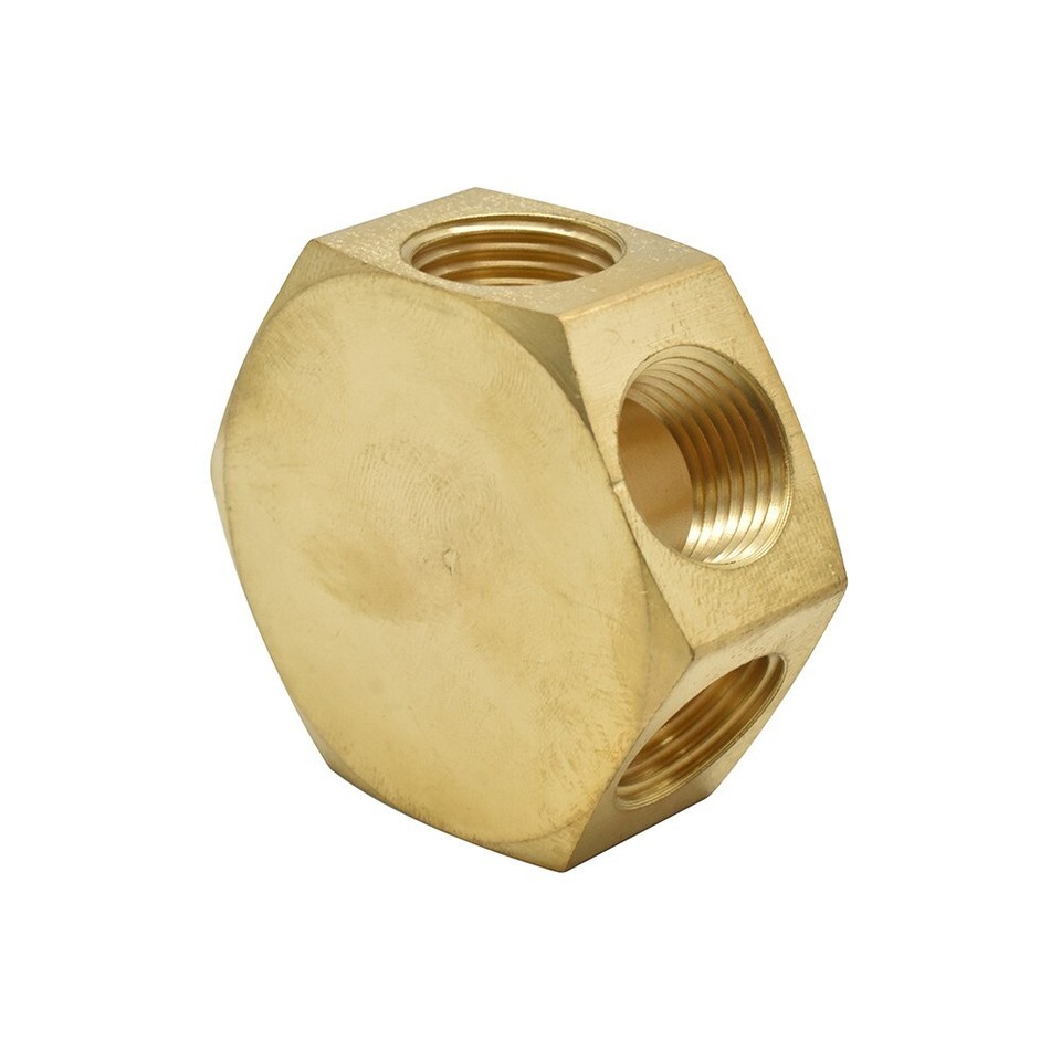 FPM66R-3 Brass Flat Hex Manifold - In-Out 3/8 Inch NPT Female 3 Way ...