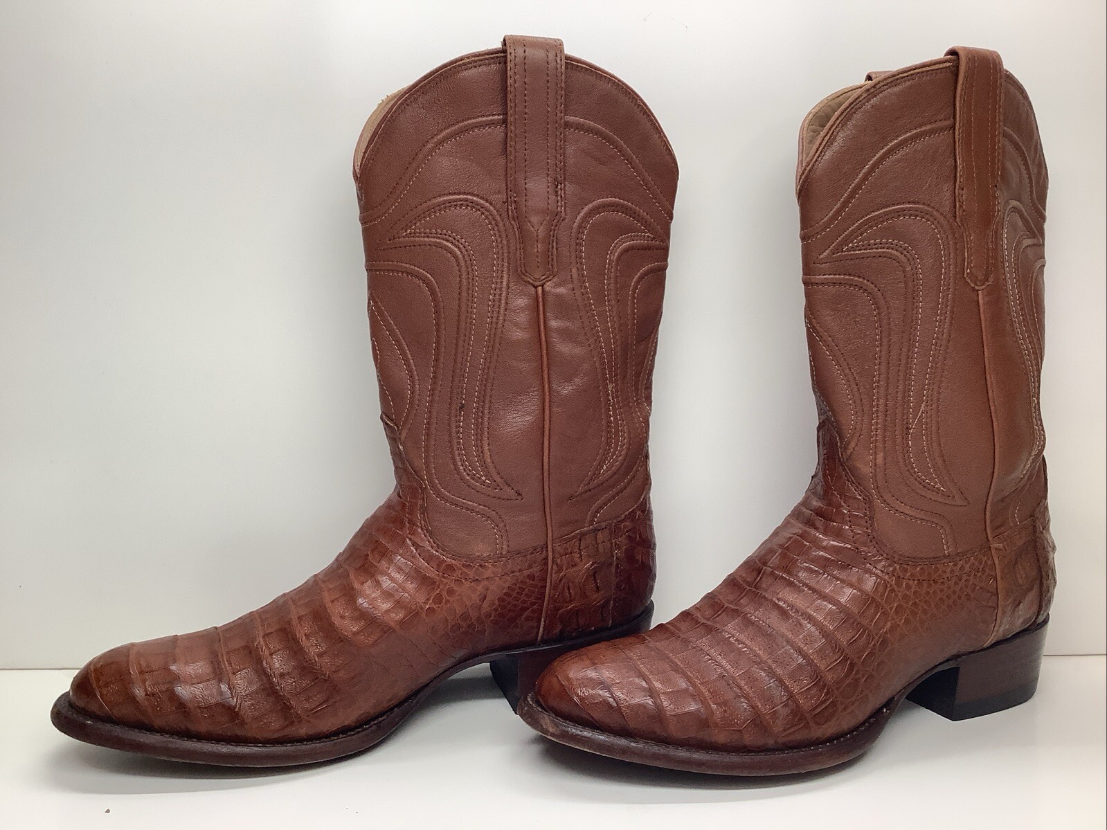 MENS TECOVAS COWBOY ALLIGATOR SKIN BROWN BOOTS SIZE 9… - Gem