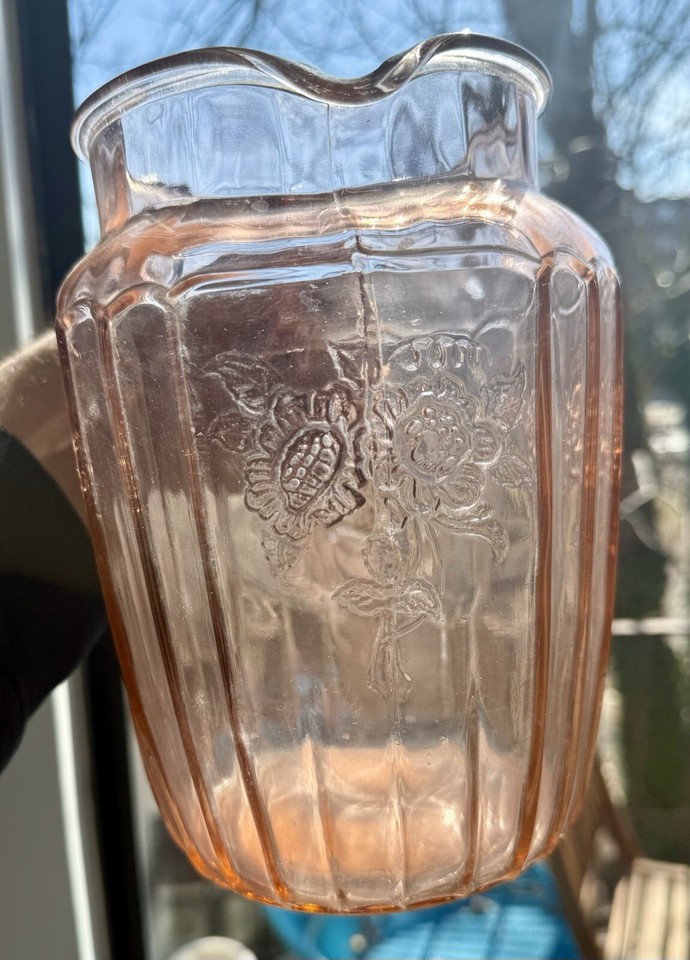 Vintage Anchor Hocking Glass Open Rose Pink Water Pitcher Depression | eBay