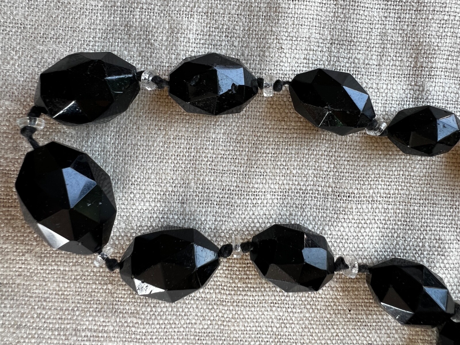 Art Deco Antique Czech Glass Faceted Jet Black Long N… - Gem
