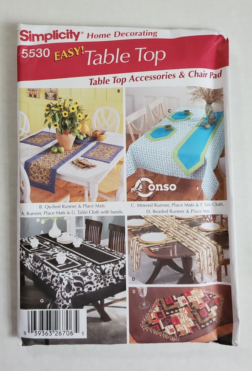Simplicity Pattern 5530 Table Top Runner Placemat Chair Pad Table Cloth ...