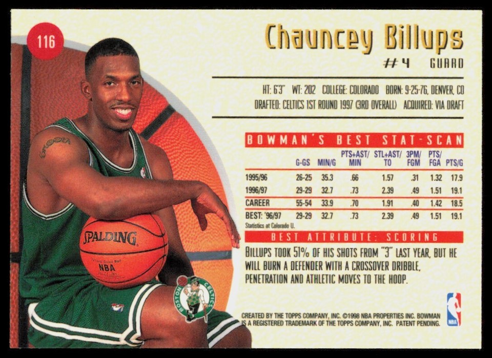 1997-98 Bowman's Best Chauncey Billups Rookie Boston Celtics #116 | eBay