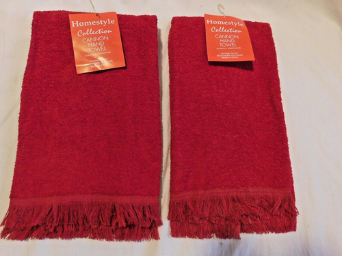 Cannon Red Hand Towels Kitchen Bath Christmas 100% Cotton Fringed edge ...