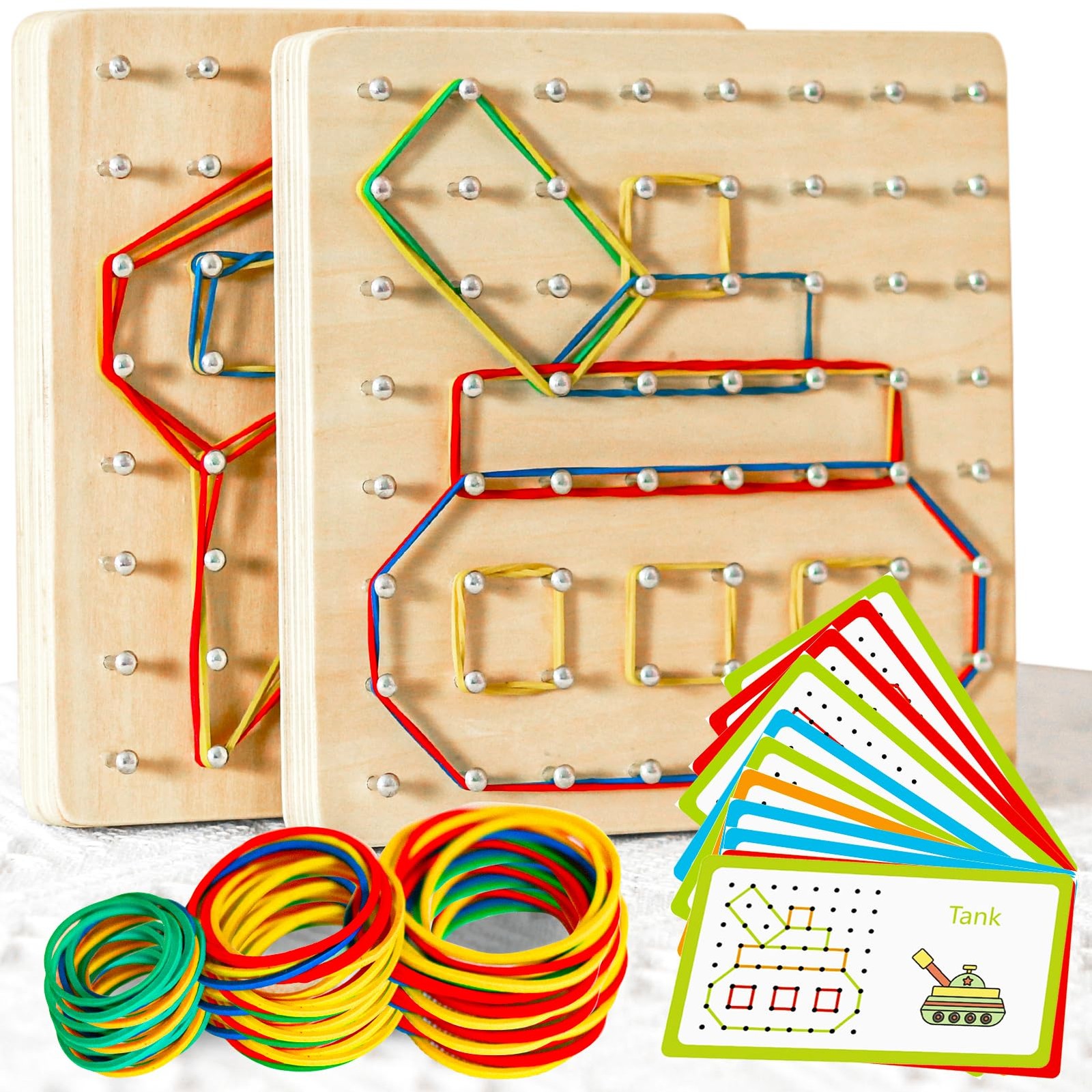2Pack Wooden Geoboard Montessori Toys - Wood Geo Board Manipulative ...