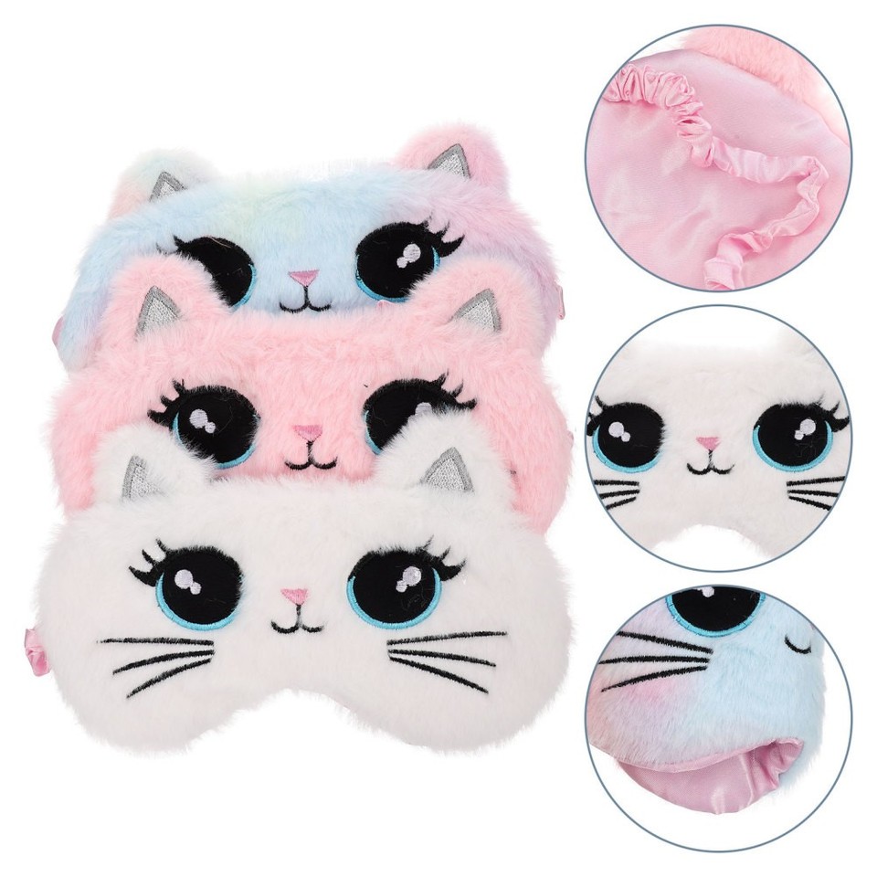 3Pcs Assorted Color Sleep Eye Mask Breathable Plush Cartoon Eye Shade ...