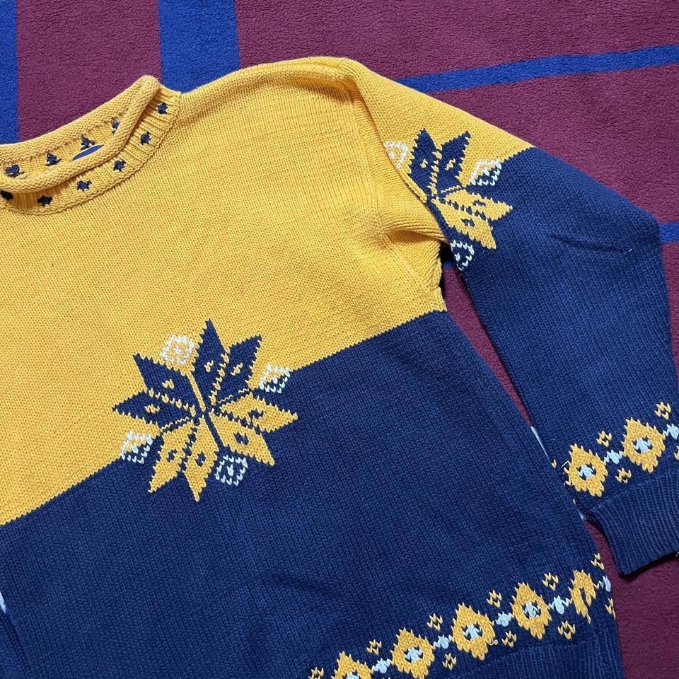 Vtg GAP fair isle rollover mock neck sweater color block navy yellow ...