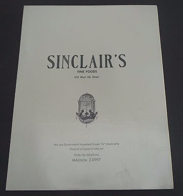 Vintage Sinclair's Fine Foods Restaurant Los Angeles menu 1950s? | eBay