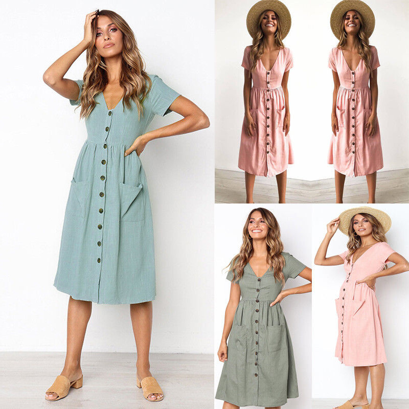 Nrj's 2018 Summer Collection Women's Dress With Mid-length Skirt And ...