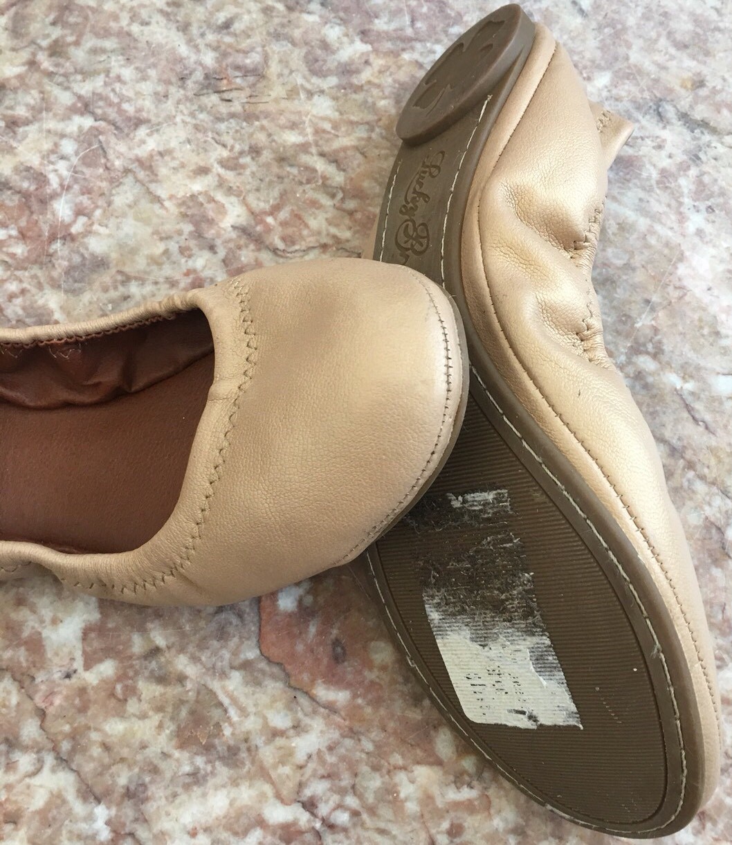 LUCKY BRAND EMMIE Brown Leather Flat Ballet Shoes Size 6.5B/36.5 EUC ...