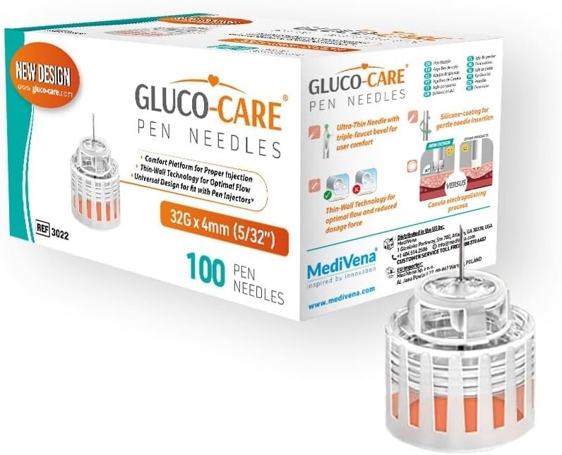 GLUCO-CARE Plus Pen Tips 32G x 5/32’’ (4mm), Universal Fit, Optimal ...