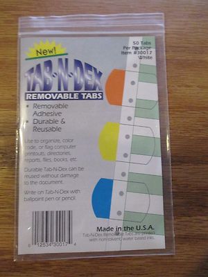 50 White Tab-N-Dex Removable tabs with removable adhesive durable ...
