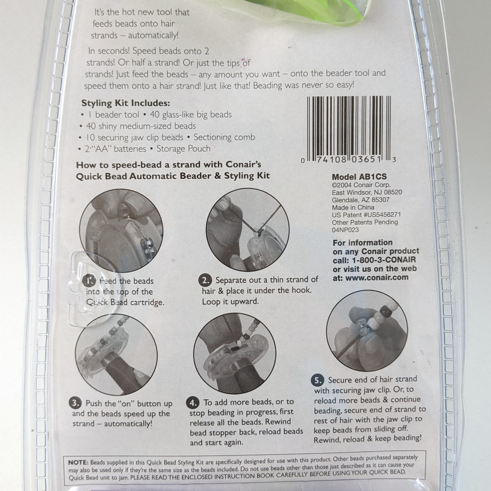 New Sealed Conair Quick Bead Automatic Hair Beader Styling Kit AB1CS ...