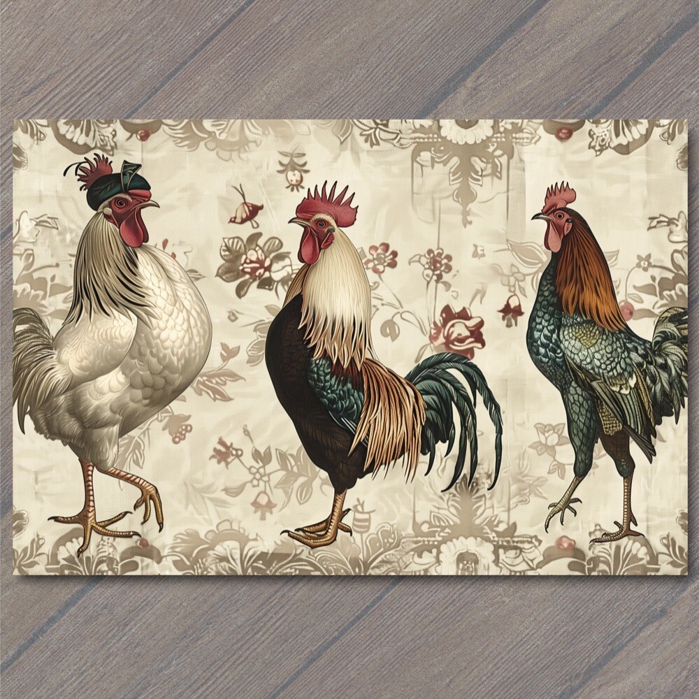 POSTCARD Rooster Chicken Victorian Pattern Fancy Bird Girl Weird ...