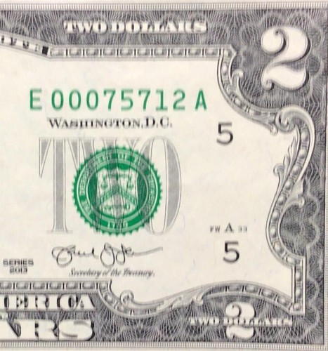 2013 $2 Federal Richmond "FANCY" SERIAL NUMBER LOW 5 DIGIT X75712 ...