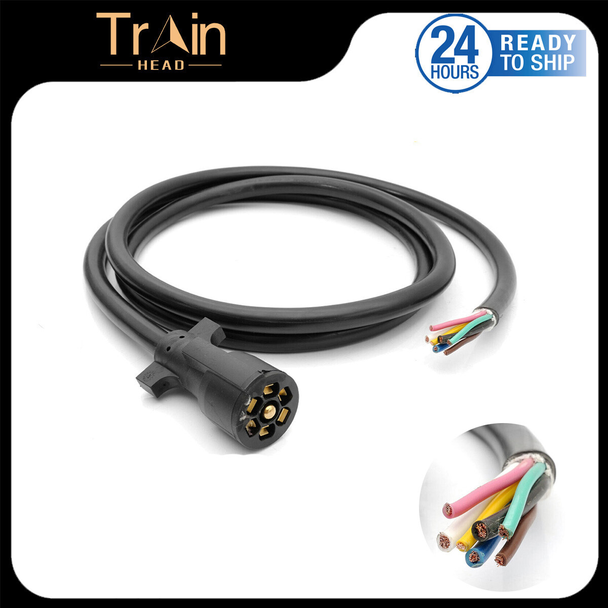 7 Way RV Trailer Plug Wire Connector Inline 8 Feet Cord 7 Pin Inline ...