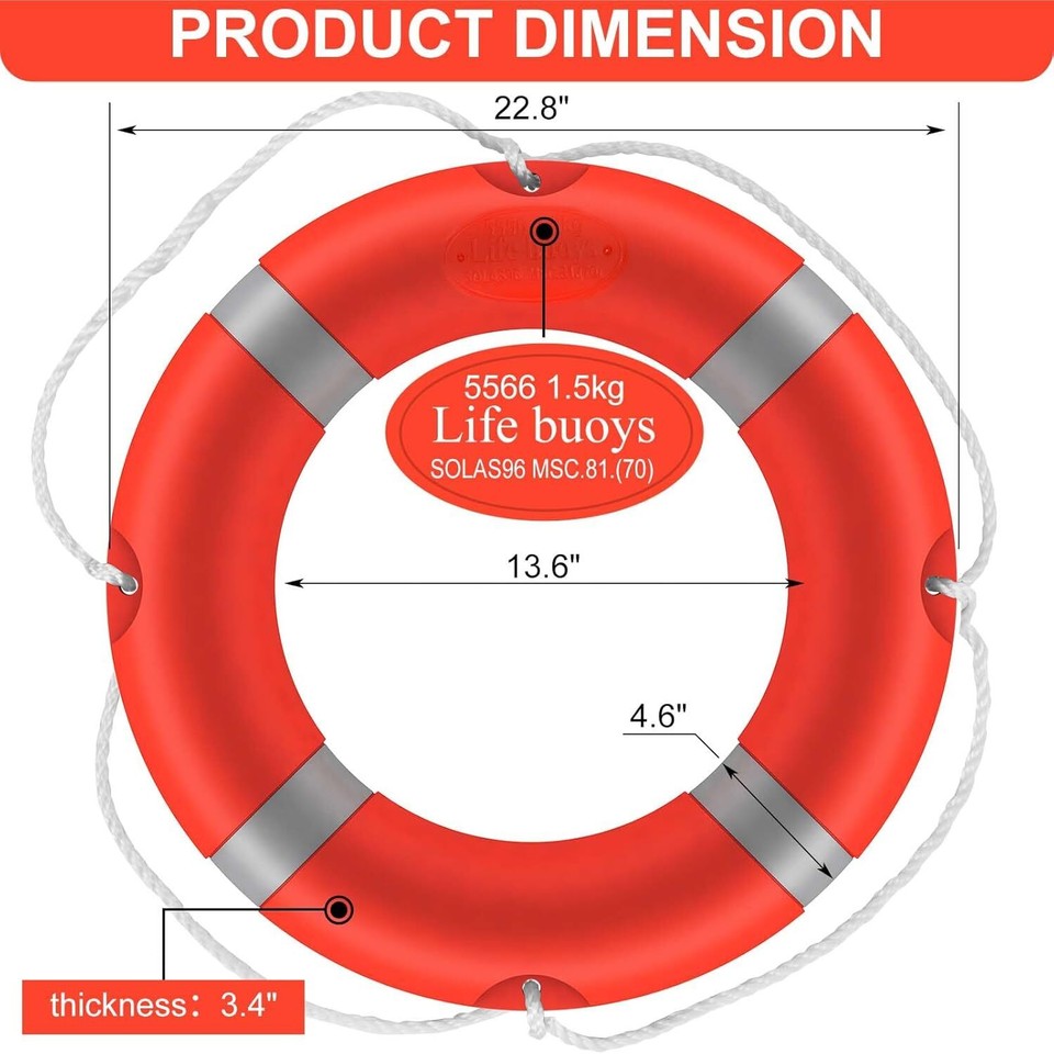 23 in 98.5ft Life Preserver Ring Safety Ring Throw Ring Floating Rope ...
