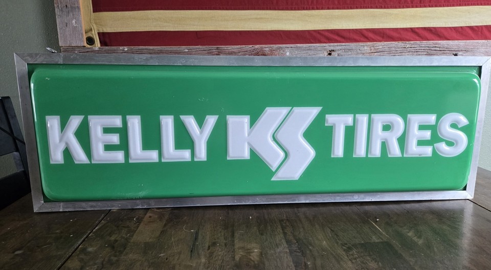 Vintage Kelly Tire Sign Light Up Dealer Sign 2 Sided 36" x 12" x 7" | eBay