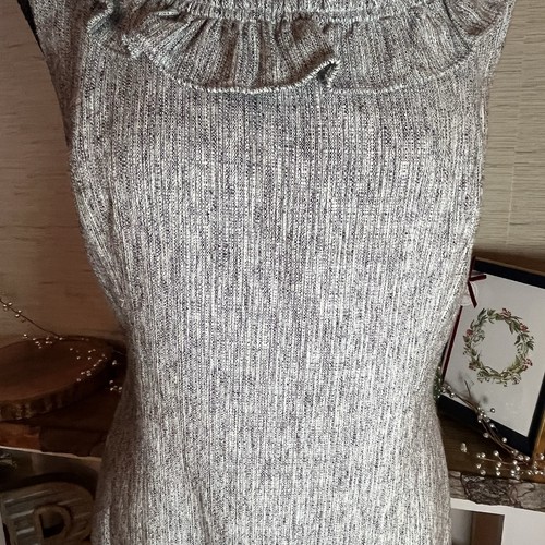Classiques Entier Dress Women 10 Gray Tweed Ruffle Neck Sleeveless ...