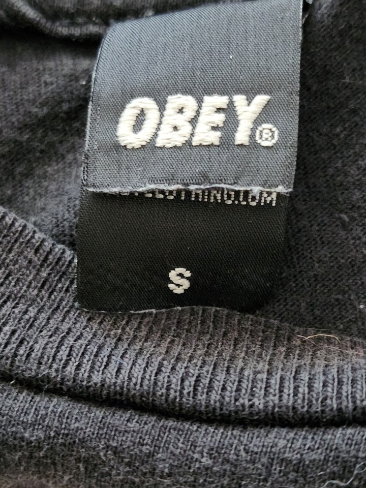 OBEY Posse Shirt Adult SMALL Black Faded Thrashed Big Graphic Print ...