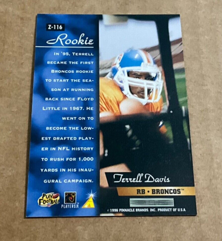 1996 Pinnacle Zenith Z-116 Terrell Davis Rookie Denver Broncos Football ...