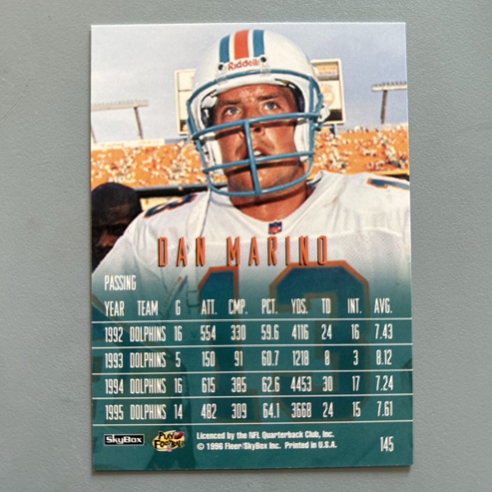 DAN MARINO DOLPHINS , 1996 SKYBOX IMPACT , ROOKIE RECORD HOLDERS CARD ...