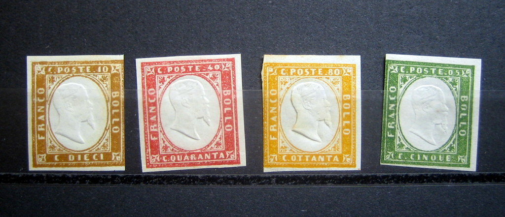 ITALY FRANCO BOLLO SARDINIA EMBOSSED SET 4 STAMPS 4-10-40-80c VLH . 4c ...