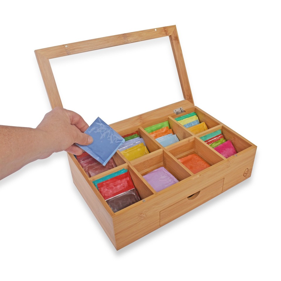 Wood Tea Box Organizer Sugar Packet Holder Wooden Storage Tea Bags ...