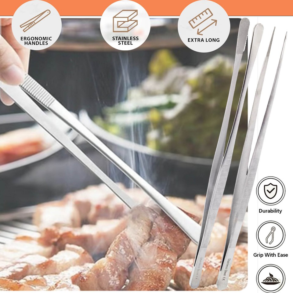 2Pcs 12" Precision Tweezers Kitchen Tongs Cooking, Sea Food, BBQ, Long ...