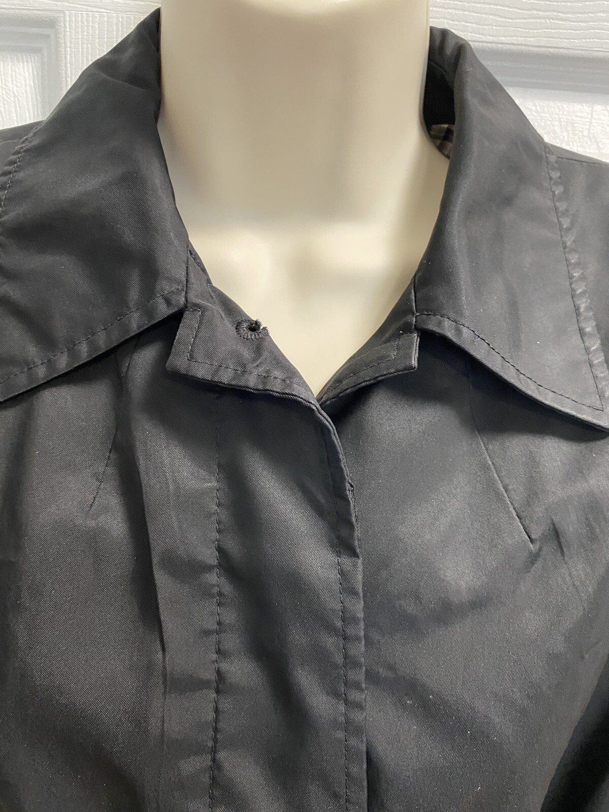 NEW Kenneth Cole Reaction Belted Black Trench Rain Coat Plaid Lined Sz ...