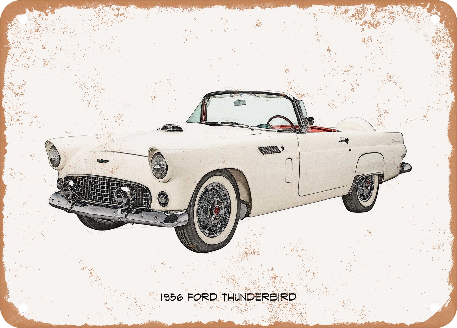 Classic Car Art - 1956 Ford Thunderbird Pencil Sketch - Rusty Look ...