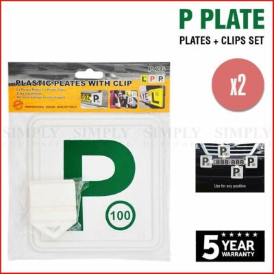 2x Green P Plate Clips Holder Set White Car Number License NSW L Red P1 ...