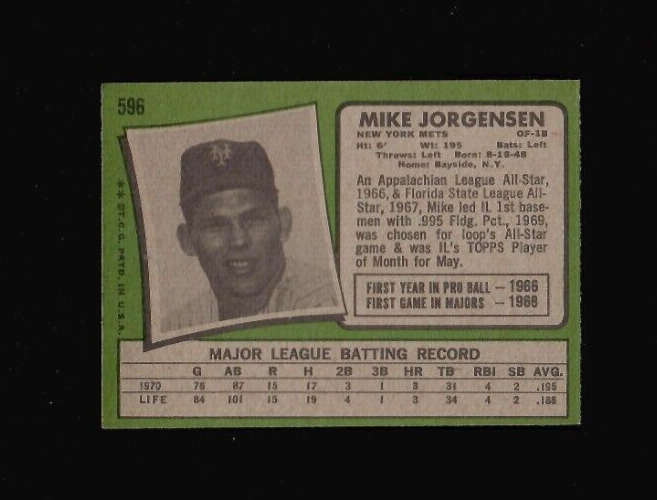 1971 Topps #596 MIKE JORGENSEN Mets NMMT | eBay