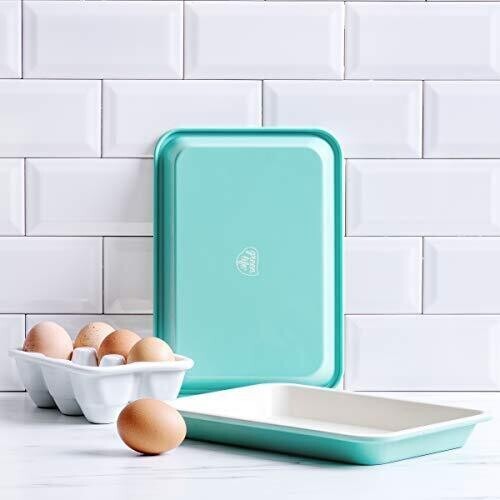 Healthy Ceramic Nonstick Turquoise Toaster Oven Baking Sheet, Set of 2 ...