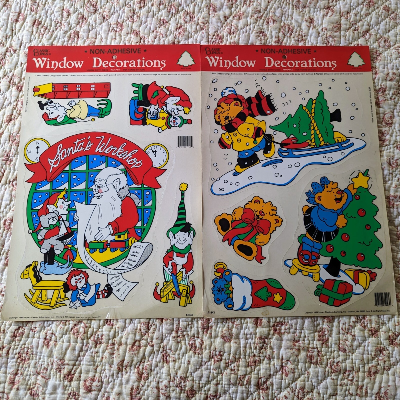 Pair Vintage Classic Clings Non-Adhesive Window Christmas Decorations ...