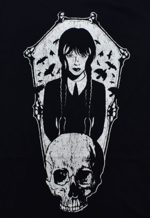 Wednesday Womens Wednesday Addams Skull Graphic Black Shirt NWT 0X ...