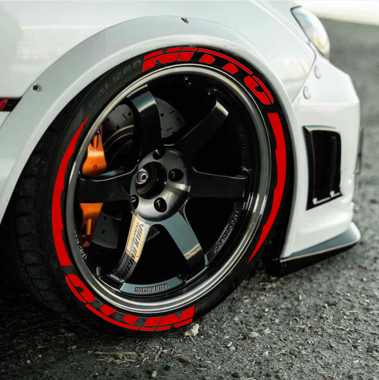 Red NITTO Permanent Tire Lettering Sticker 1.06" 14"-22" With Stripes ...