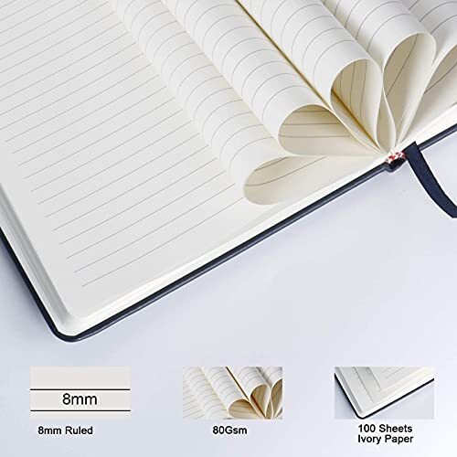 Classic A5 College Ruled Journal Notebooks - 8.3' x 5.7' 80gsm Dark ...