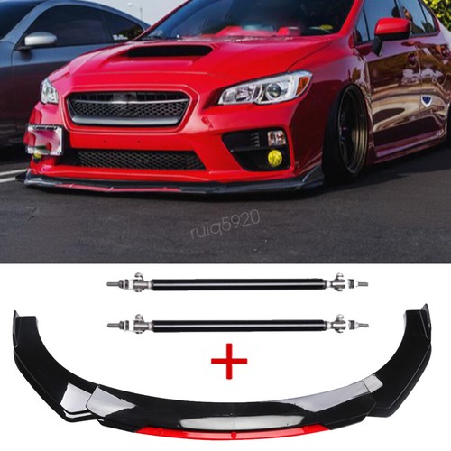 For Subaru WRX STI Black+Red Front Bumper Lower Lip Splitter Spoiler ...