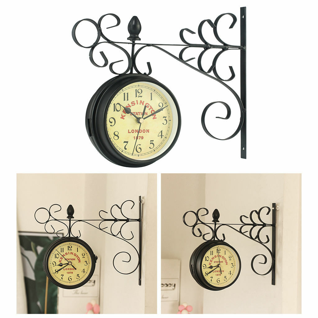 Art Design double-sided wall clock station bracket for hallway decor ...
