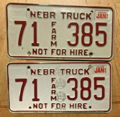 NEBRASKA FARM TRUCK LICENSE PLATE PLATES PAIR " 71 385 " NE FARMING ...