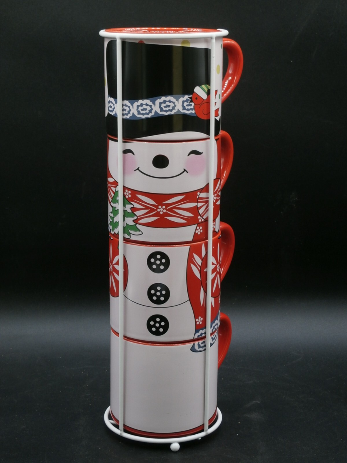 Temptations by Tara Holiday Christmas Snowman Coffee Cups Set/4 w/Rack ...