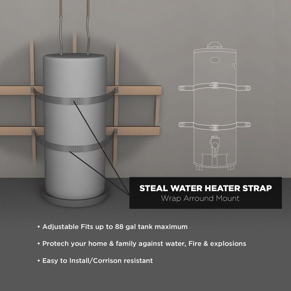 Everflow GWHSE80 Seismic Water Heater Restraining Strap, Galvanized ...